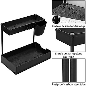 Karlsitek Under Sink Organizer,2-Tier Bathroom Organizer,L-Shape One Sliding Under Cabinet Storage Organizer with 1 Hanging Cup and 4 Hooks,Under Sink Organizers and Storage for Kitchen Bathroom