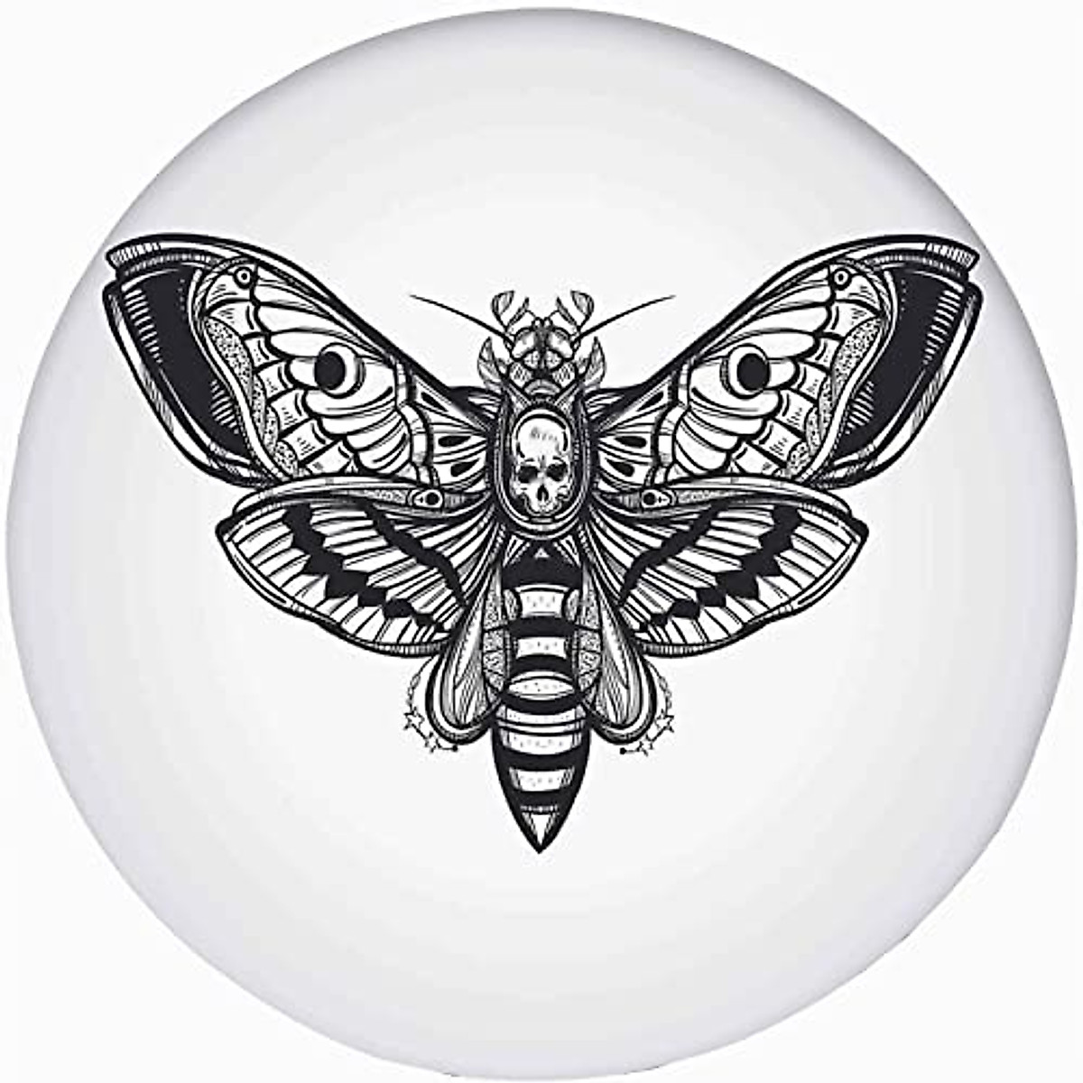 Skull Round Fitted Tablecloth with Elastic Edge,Dead Moth Kull Face Print Polyester Table Cloth, XLarge, Fit Round Tables up 59"-63" Diameter, for Christmas Thanksgiving Wedding Party Dining Banquet