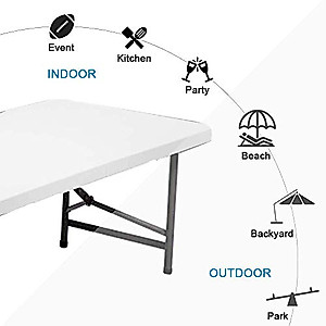 AMIATCH Portable Folding Camping Table, 4ft Heavy Duty Picnic Table Fold in Half Plastic Picnic Desk with Handle for Indoor Outdoor