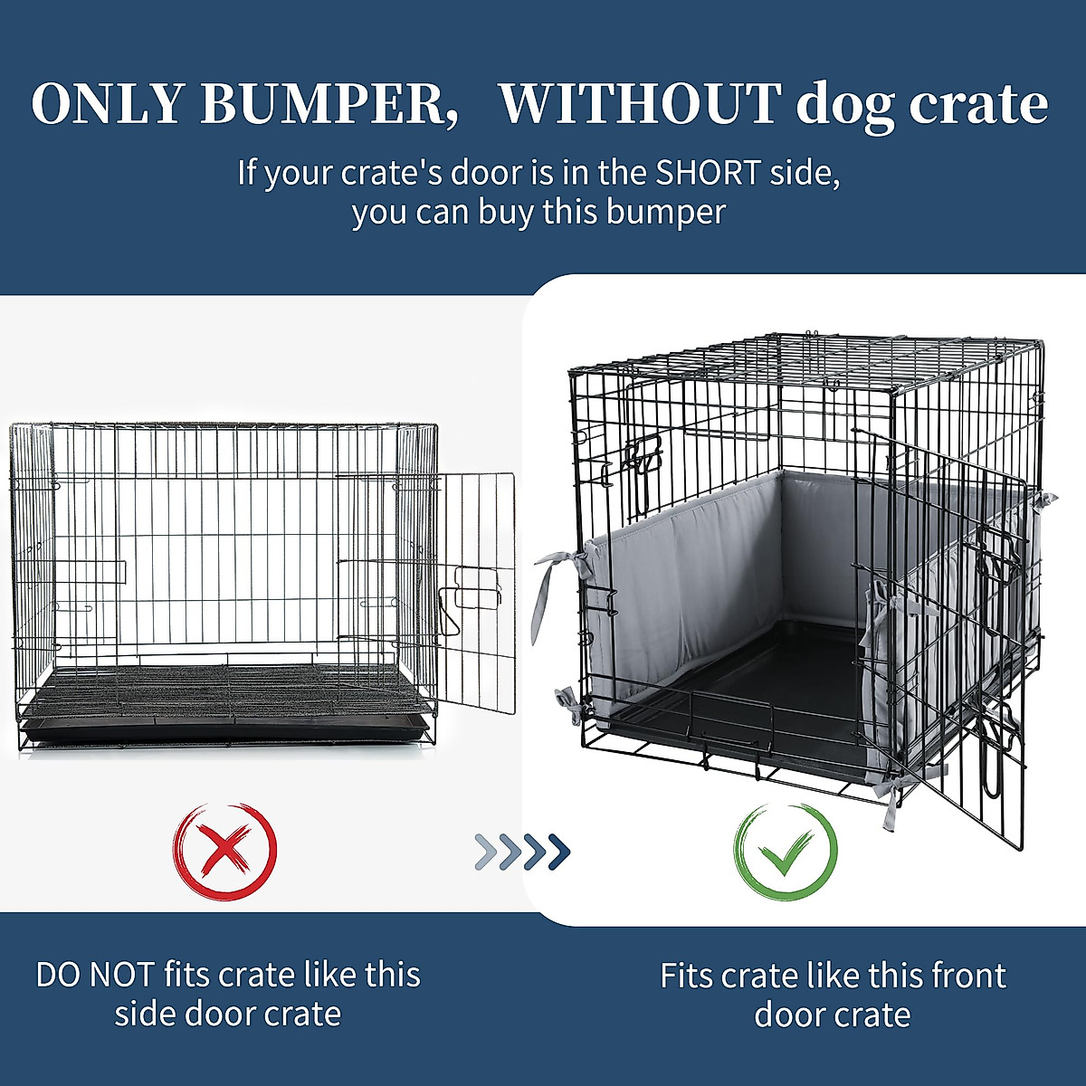 Hombys Dog Crate Bumper with Ties - Soft Crate Accessory -Kennel Cover - Training Pads for Front Door Crates, 35"x24", Gray