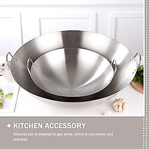 Zerodeko Stainless Steel Wok, Double Handle Wok Cooking Pan Round Bottom Frying Pan Multi- Cooking Wok, Dishwasher Safe, Practical Kitchen Utensil (28cm)