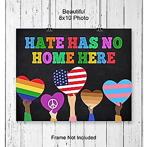 Hate Has No Home Here Flag Sign - Black Lives Matter, LGBTQ, African American, Civil Rights Wall Art Poster, Home Decor, Room Decoration - Gift for Queer, Gay, Bi, Lesbian, Latino, Liberal Democrats