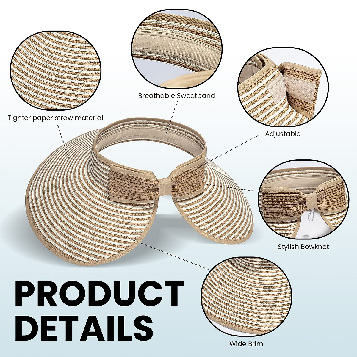 Simplicity Sun Hats for Women Fashionable Womens Wide Brim Hat Roll-up Straw Sun Visor Hat Beige/White