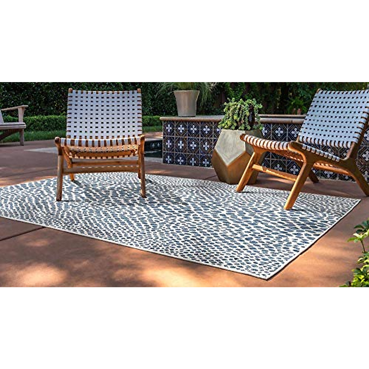 Unique Loom Outdoor Collection Area Rug - Cape Town (6' 1' x 9' Rectangle, Blue/ Olive)