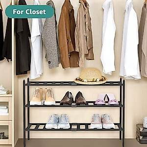Goramio 3 Tier Bamboo Shoe Rack - Sturdy Shoe Rack for Entryway, Closet, Hallway, Living Room - Free Standing Small Shoe Shelf - Premium Stackable Shoe Storage Organizer - 27''×11''×18'' - Black