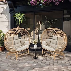 LUMIINOFAMI Outdoor Glider Egg Chair, Oversized 2 Person Egg Rocking Chair with Thick Cushions, Wicker Egg Chair Rattan Porch Furniture Loveseat Lounge Chair for Bedroom Sunroom Backyard(Yellow)