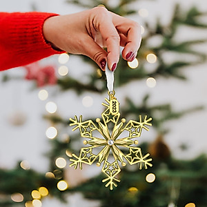 West style 2023 Golden Christmas Tree Ornaments Set 3 Pieces –Metallic Snowflake Hanging Home Deco Hanging Pendant Holiday Keepsake Gift (3 Pcs Set, Golden)