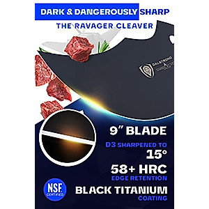 DALSTRONG Meat Cleaver Knife - 9 inch - Shadow Black Series - Black Titanium Nitride Coated - High Carbon - 7CR17MOV-X Vacuum Treated Steel - Sheath - Massive Razor Sharp Kitchen Knife - NSF Certified