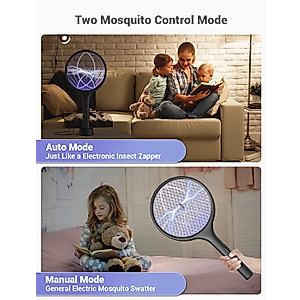 YISSVIC Electric Fly Swatter 4000V Bug Zapper Racket Dual Modes Mosquito Killer with Purple Mosquito Light Rechargeable for Indoor Home Office Backyard Patio Camping