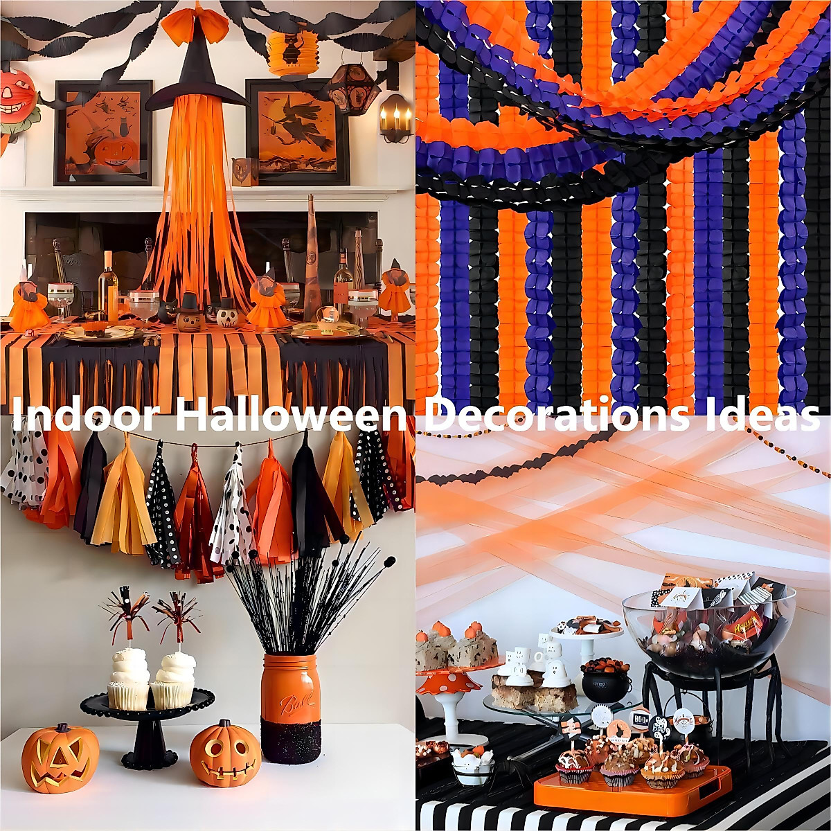 Four Leaf Clover Garland, 12 pcs Black Orange Purple Four Leaf Clover Paper Flowers Garland, Reusable Paper Flowers Party Streamers, Hanging Tissue Paper Garland for Party Birthday Halloween