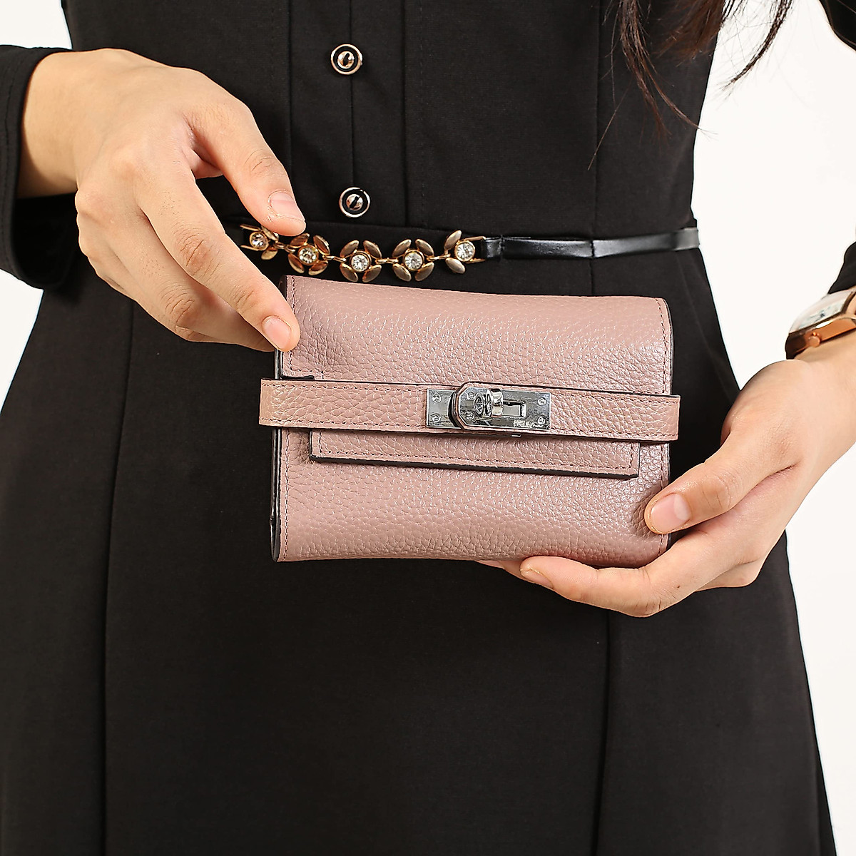 ENYISDAN Women's Long Leather Wallet Button Wallet for Women Fashion Personality Clutch Trifold Ladies Credit Card Holder (pink)