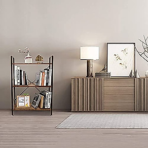 TooCust 3 Tier Bookshelf, 37" x 23" x 12.6", 3 Tier Bookcase, Small Bookshelf, Short Bookshelf, 3 Shelf Bookshelf, Vintage Standing Metal Frame Book Shelves, Rustic Brown