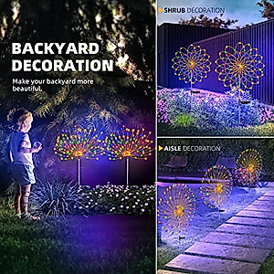 4 PCS Solar Firework Light, Outdoor Solar Garden Decorative Lights 120 LED Powered 40 Copper Wires String DIY Landscape Light for Walkway Pathway Backyard Christmas Decoration Parties (Multi-Colored)