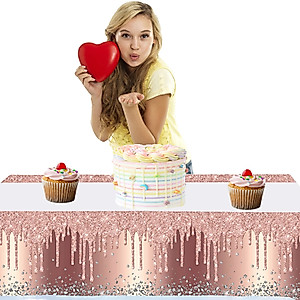 2Pcs Pink Rose Gold Table Cover Decorations, Pink Rose Gold Party Tablecloth Table Cover, Pink Rose Gold Birthday Party Supplies Decorations for Girls Women (71in x 42in)