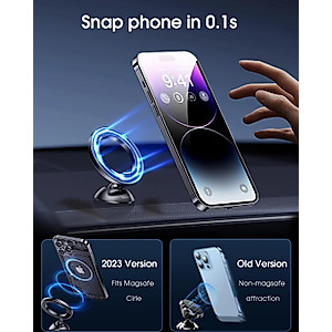 CASEKOO Car Phone Holder, Innovative Magkoo Magnetic Car Mount Smaller Simpler and More Convenient, Compatible with Magsafe 360° Rotatable Fits All Phones & Cases