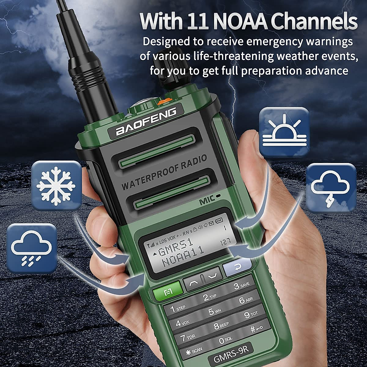 GMRS Radio Handheld 5W Radio Baofeng GMRS-9R Rechargeable Two Way Radio for Adults,Waterproof IP67,NOAA Scanning&Receiving with Extra Tactical Antenna,2800mAh Battery,Speaker Mic