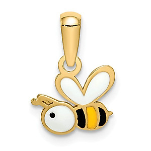 Solid 14k Yellow Gold Enamel Bumble Bee Pendant Charm