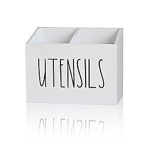 Utensil Holder, Utensil Organizer for Countertop, Farmhouse Utensil Caddy for Kitchen Counter, Spatula Spoon Holder Crocks, Flatware Storage Box, Large Cooking Tool Dispenser