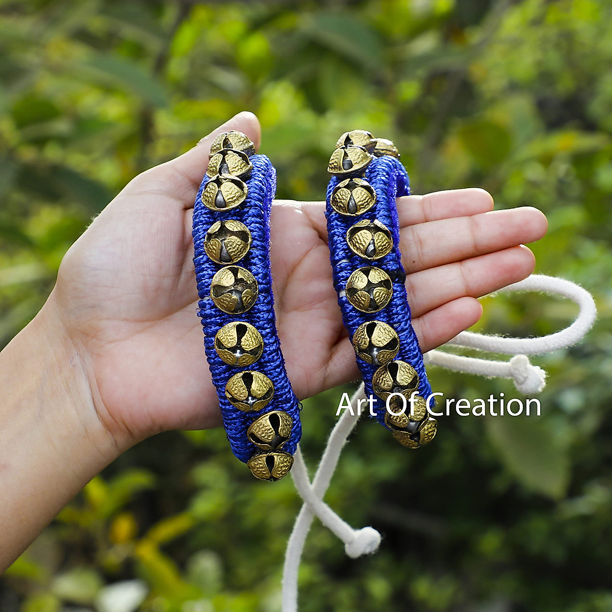 Art of Creation Kathak Dancing Ghungroo Anklet Pair 1 Line Big Indian Classical Dancers Musical Instrument Bharatnatayam Ghungru (Blue Paded 1 Line 20 Bell)