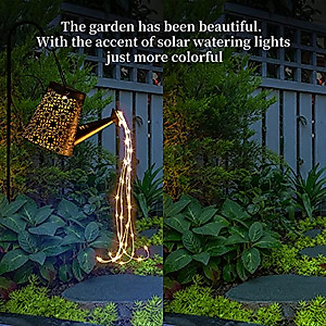 Solar Watering Can Outdoor Garden Decor, Warm waterfall String Lights Solar Lanterns, Landscape Lights for Front Yard Porch Lawn Driveway Patio Backyard Pathway Gardening Gift(With shepherd hook)