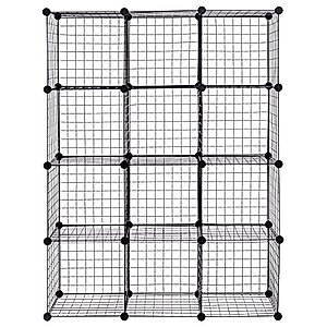 HAPPYGRILL 12-Cube Metal Wire Storage Cubes, Free Standing Modular Shelving Grids, Customizable Metal Rack Bookcase DIY Storage Organizer (42" x 14" x 56"(L x W x H))