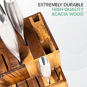 Coninx Acacia Wood Kitchen Knife Block - Professional Quality Wood Knife Organizer - Convenient & Secure Knife Stand To Save Space & Keep Knives Neat & Sharp - Knife Blocks for Kitchen Knife Storage