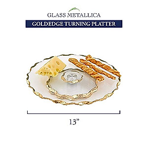 Badash Goldedge Rotating Glass Platter - 13" Hand-Decorated Chiseled Edge Round Lazy Susan Tray for Cake, Pastry, Cookies, Pie - Food-Safe & Great for Entertaining