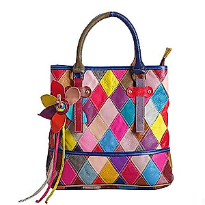 Segater® Women's Multicolor Tote Handbag Genuine Leather Color matching Design Hobo Crossbody Shoulder Bag Purses