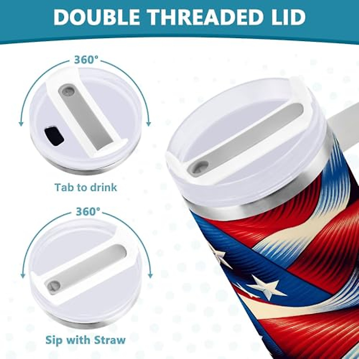 Maunzc 40 oz Tumbler with Handle and Straw, Insulated Stainless Steel Travel Mug with Lid for Coffee, Iced Tea, Water, Gift for Men Women (Stars and Stripes)