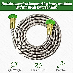 YANWOO 304 Stainless Steel 6ft Short Garden Hose with Female to Female Metal Connector, Flexible & Lightweight Water Hose, Drinking Water Safe (6ft)