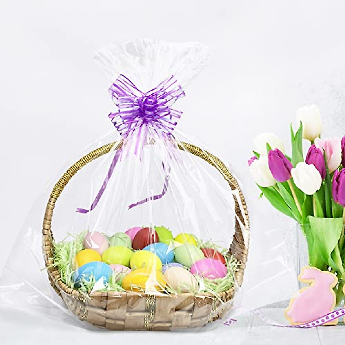 Morepack Large Cellophane Bags for Gift basket 30x30 Inches Clear Basket Bags 10Pieces