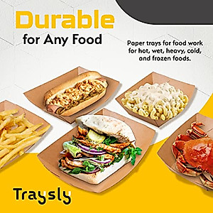 Traysly 50 pack Food Boats Disposable 3lb Eco Friendly Poly Coated Paperboard, Greaseproof Paper Boats for Food Serving, Hot Dog Nacho Trays and Nacho Boats for Concession Stand, Parties