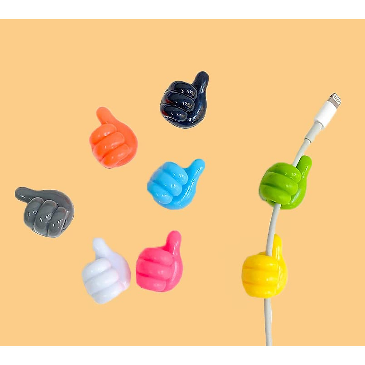 Silicone Thumb Hook - 12pcs Creative Self-Adhesive Wall Hooks for Can Store Keys, Data Cable, Headphone Cable, No Punching（White）