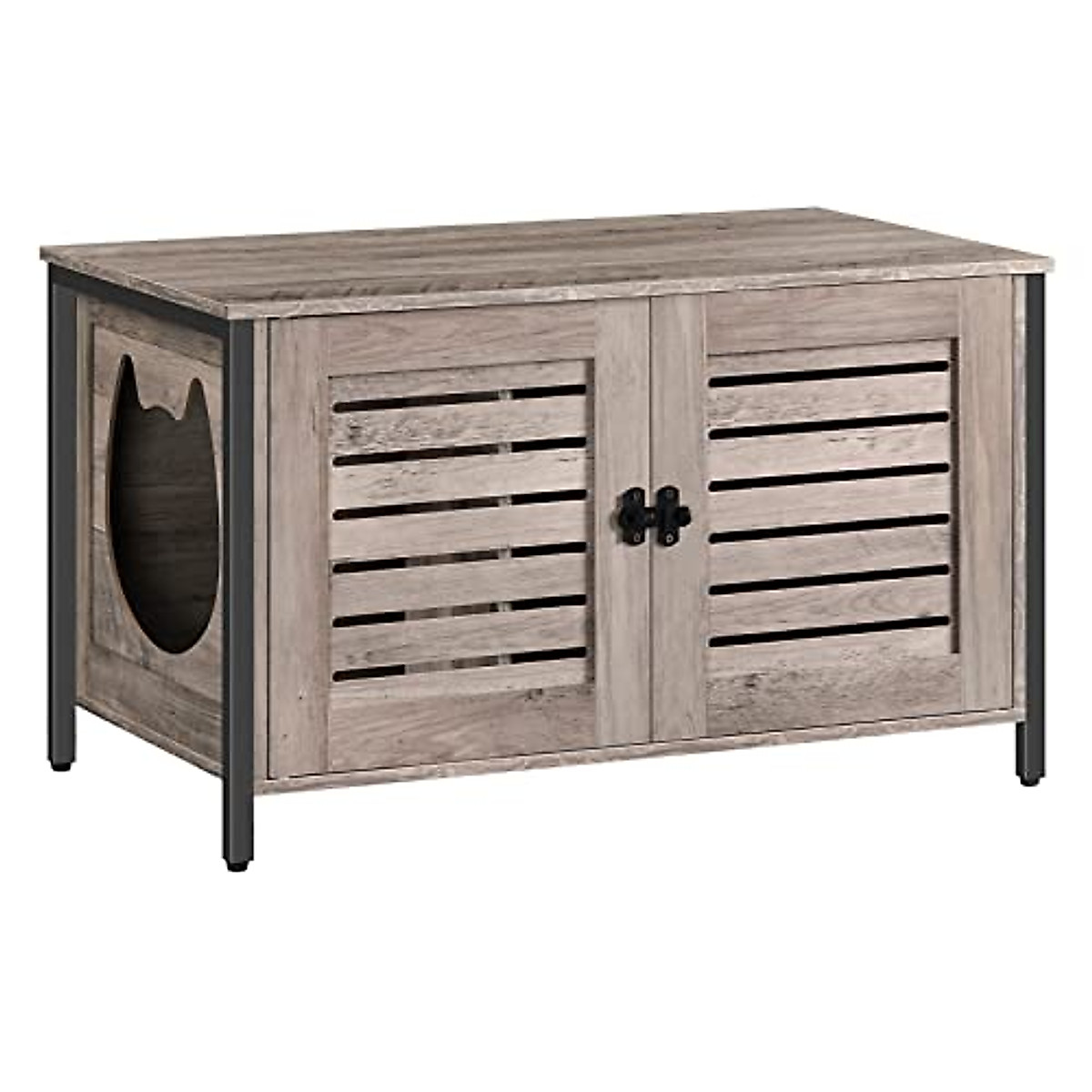 HOOBRO Cat Litter Box Enclosure, Hidden Litter Box Furniture with Shutter Door and Cat Head Mat, Cat Entrance Can Be on Left or Right, Cat Washroom Fit Most of Litter Box, Greige BG06MW01