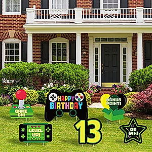 PANTIDE 13th Video Game Happy Birthday Yard Sign Game Controller Colorful Outdoor Lawn Signs with Stakes Gaming Garden Decor for Boys Girls Game On Birthday Party One-Side Print Street Sign (6Packs)