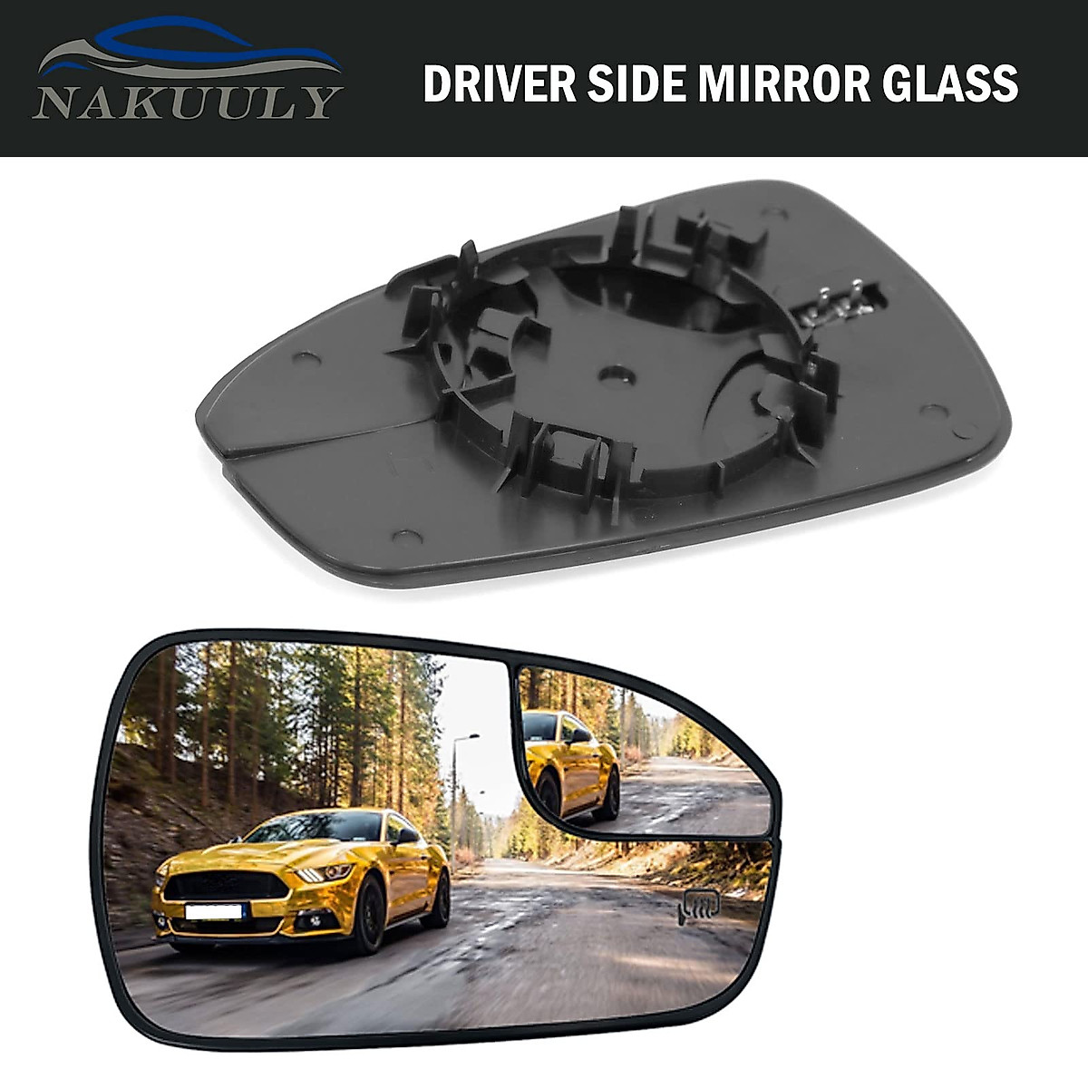 Nakuuly Mirror Glass Passenger Right Side Compatible with 2013-2020 Ford Fusion Side View Heated Convex Mirror Glass with Rear Holder Replace # DS7Z17K707B