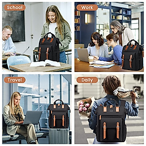 LOVEVOOK Laptop Backpack, Teacher Nurse Work Travel Backpacks Purse for Women, Computer Bag with USB Charging Port, 15.6 inch Black Brown