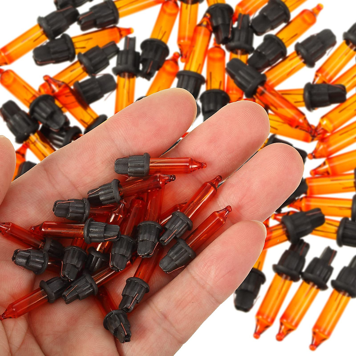 Mudder 200 Pieces 2.5V Replacement Christmas Tree Light Bulbs 50/100/150/200 Count Mini Incandescent Wire String Light Replacement Bulbs for Xmas Tree Decoration(Black Base with Orange Bulb)