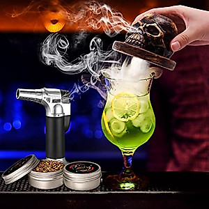 Whiskey Smoker Kit, Cocktail Smoker Kit with Torch, 4 Flavored Wood Chips for Skull Old Fashioned Smoker Kit, Bourbon Whiskey Drink Smoked Infuser Gifts for Father, Husband, Friends (No Butane)