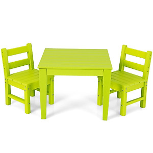 Costzon Kids Table and Chair Set, 3 Piece All-Weather Activity Table for Indoor & Outdoor, Heavy-Duty & Waterproof Furniture Set for Playroom, Nursery, Backyard, Toddler Table and Chair Set (Green)