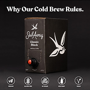 Sail Away Coffee Cold Brew Coffee Box Taps- Less Acidic Coffee Beverages | 120mg Caffeine, Gluten Free, Organic, Keto, Classic Black, 96 Fl. Oz.