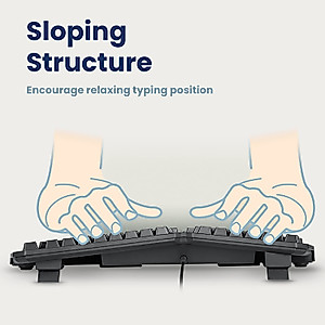 Perixx PERIBOARD-413B US, Wired USB Ergonomic Compact Split Keyboard - 15.75x10.83x2.17 inches TKL Design - Black - US English