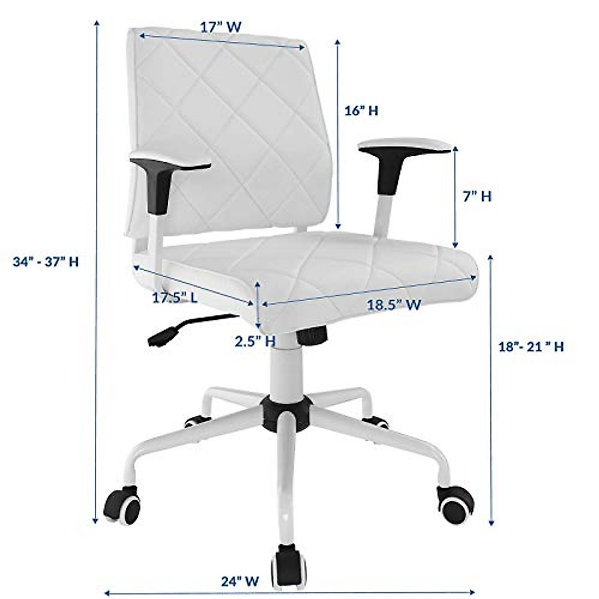Modway Lattice Modern Faux Leather Mid Back Computer Desk Office Chair In White