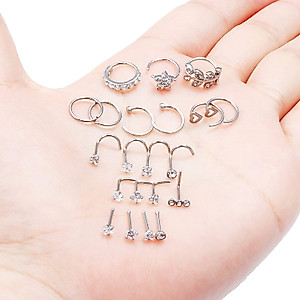 Hoeudjo 20G Nose Rings for Women Surgical Steel Nose Piercing Jewelry Hoop Nose Ring L Shaped Nose Studs Screw for Men
