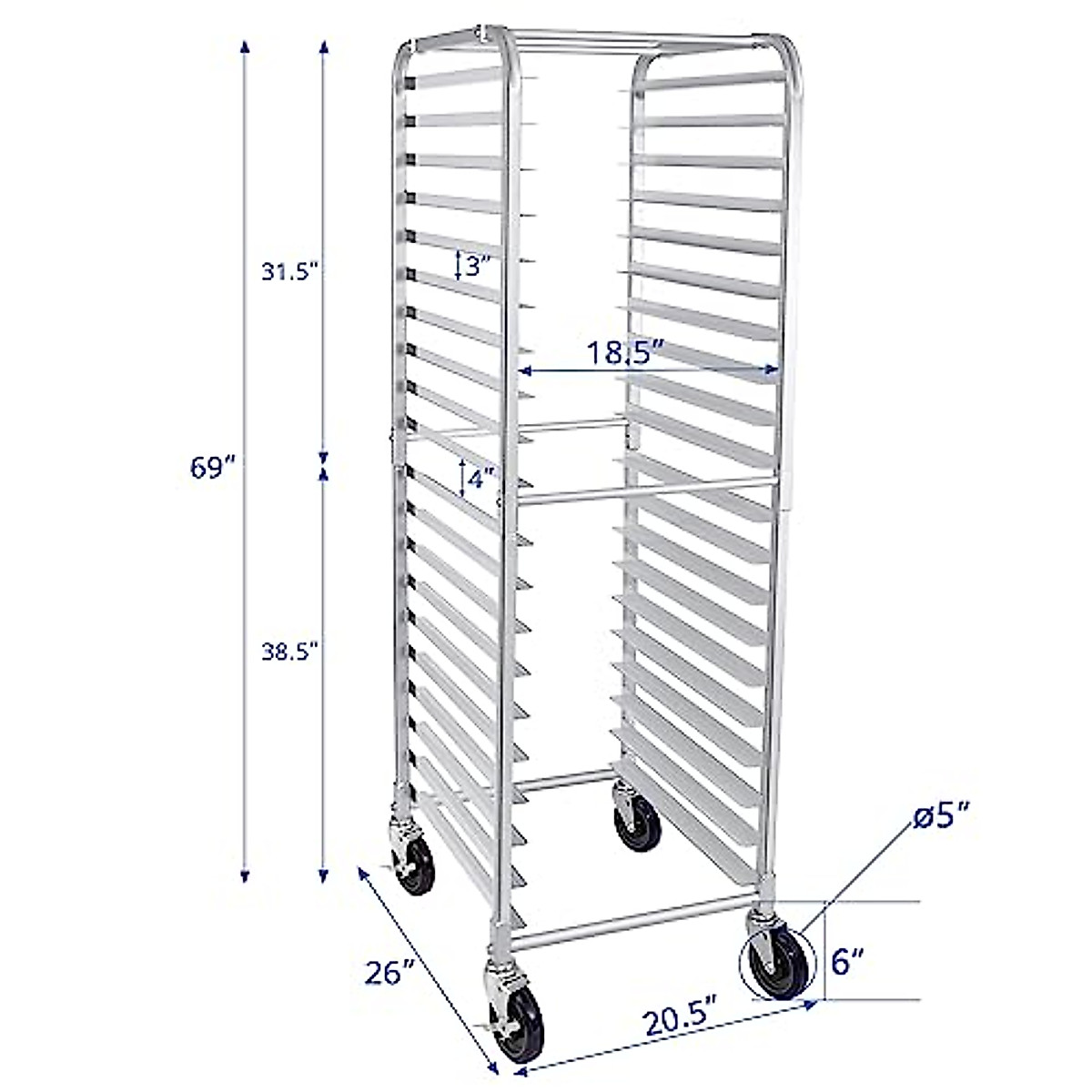 HARDURA 20 Tier Bun Pan Rack, Bakery Rack with Casters, NSF Home Commercial Kitchen, Aluminum Storage Cooling Sheet Pan Rack,20"x26"x69"H