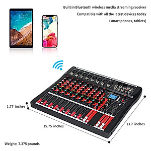 FULODE CT-80S Professional audio mixer 8 Channel with MP3 Player+Bluetooth U disk 48V Phantom Power Source USB recording