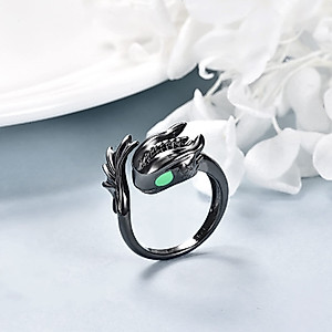 Dragon Ring 925 Sterling Silver for Women Black White Dragon Jewelry Gifts (7) (black 7)