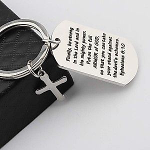 Put On The Full Armor of God Keychain Christian Jewelry Bible Verse Ephesians 6:10 Religious Gift for Men or Women (Keychain S)