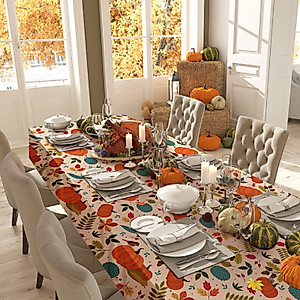 CAKKA Thanksgiving Tablecloth Plastic 54x108 Inch, 3 Pack Disposable Fall Pumpkin Table Cover, Orange Marple Leaf Rectangle Autumn Table Cloth for Fall Thanksgiving Day Table Decor Decoration