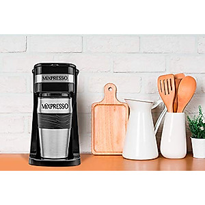Mixpresso 2-In-1 Single Cup Coffee Maker & 14oz Travel Mug Combo | Portable & Lightweight Personal Drip Coffee Brewer & Tumbler Advanced Auto Shut Off Function & Reusable Eco-Friendly Filter